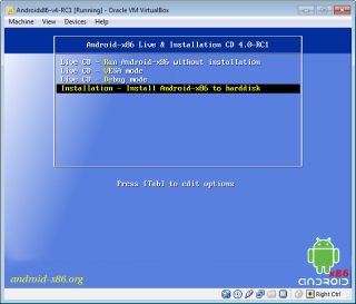 Install Android-x86 v4.0 RC1 on Oracle VirtualBox