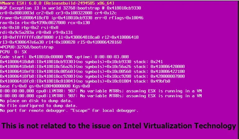 Esxi Host Fails With A Psod Due To An Intel Virtualization Technology